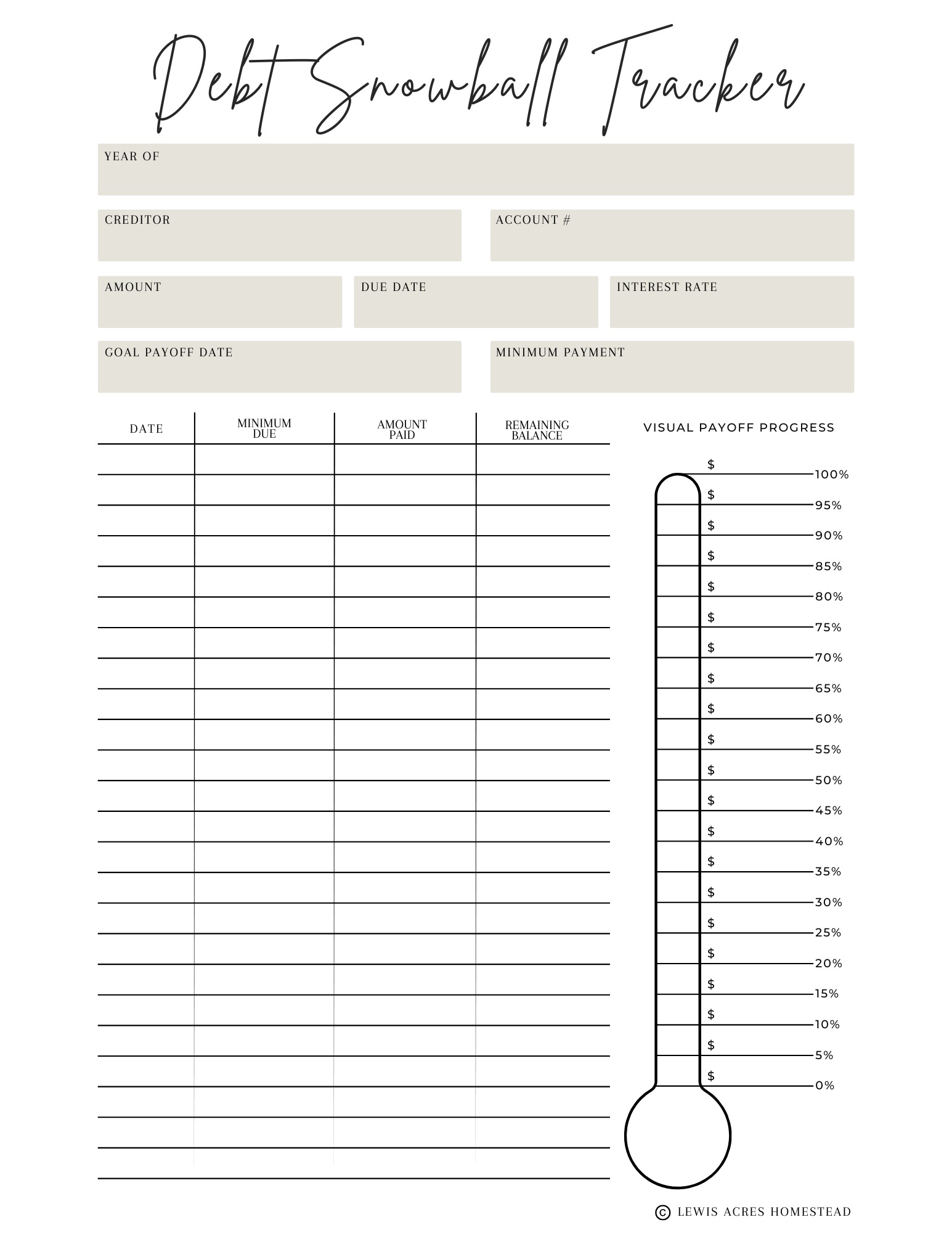 Debt Snowball Tracker for Homesteaders - Lewis Acres Homestead